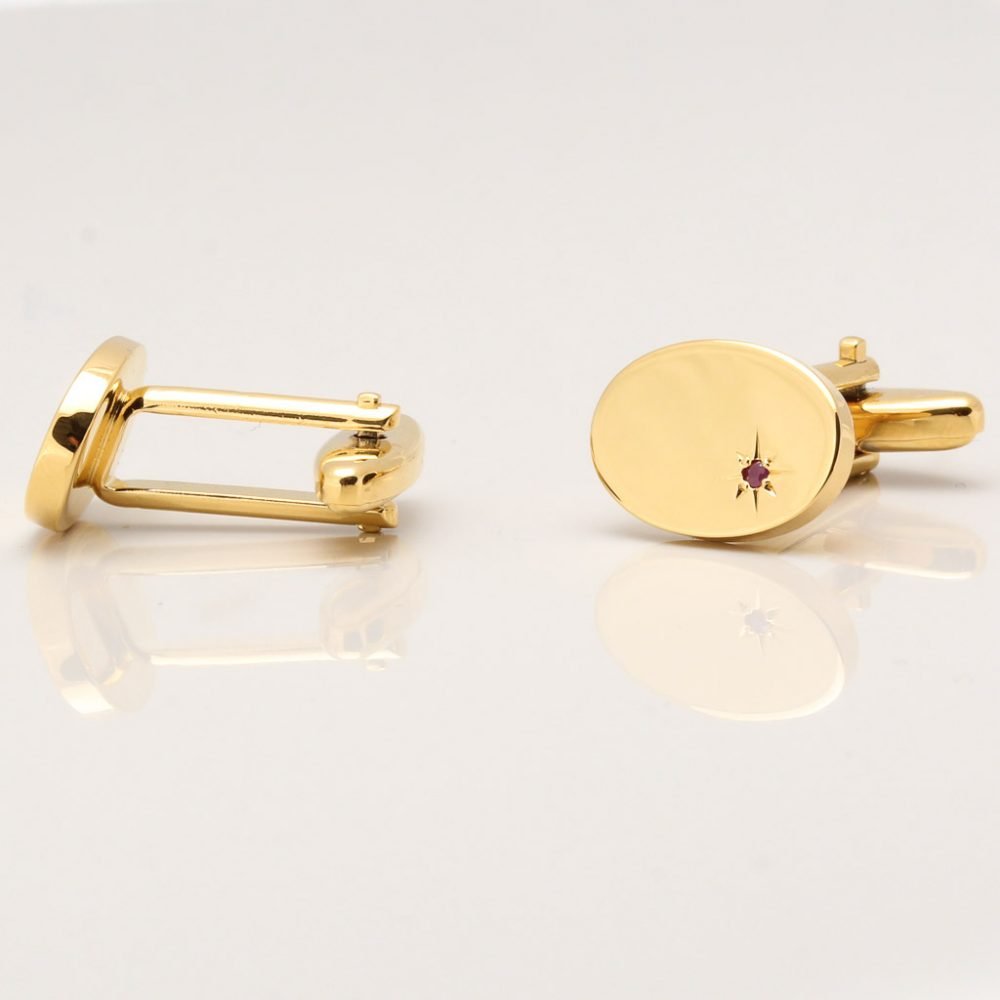Oval Gold Ruby Cufflinks by Badger & Brown. The Cufflink Specialists