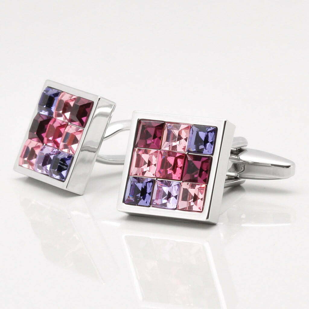 Pink Toned Crystal Cufflinks by Badger & Brown. The Cufflink Specialists