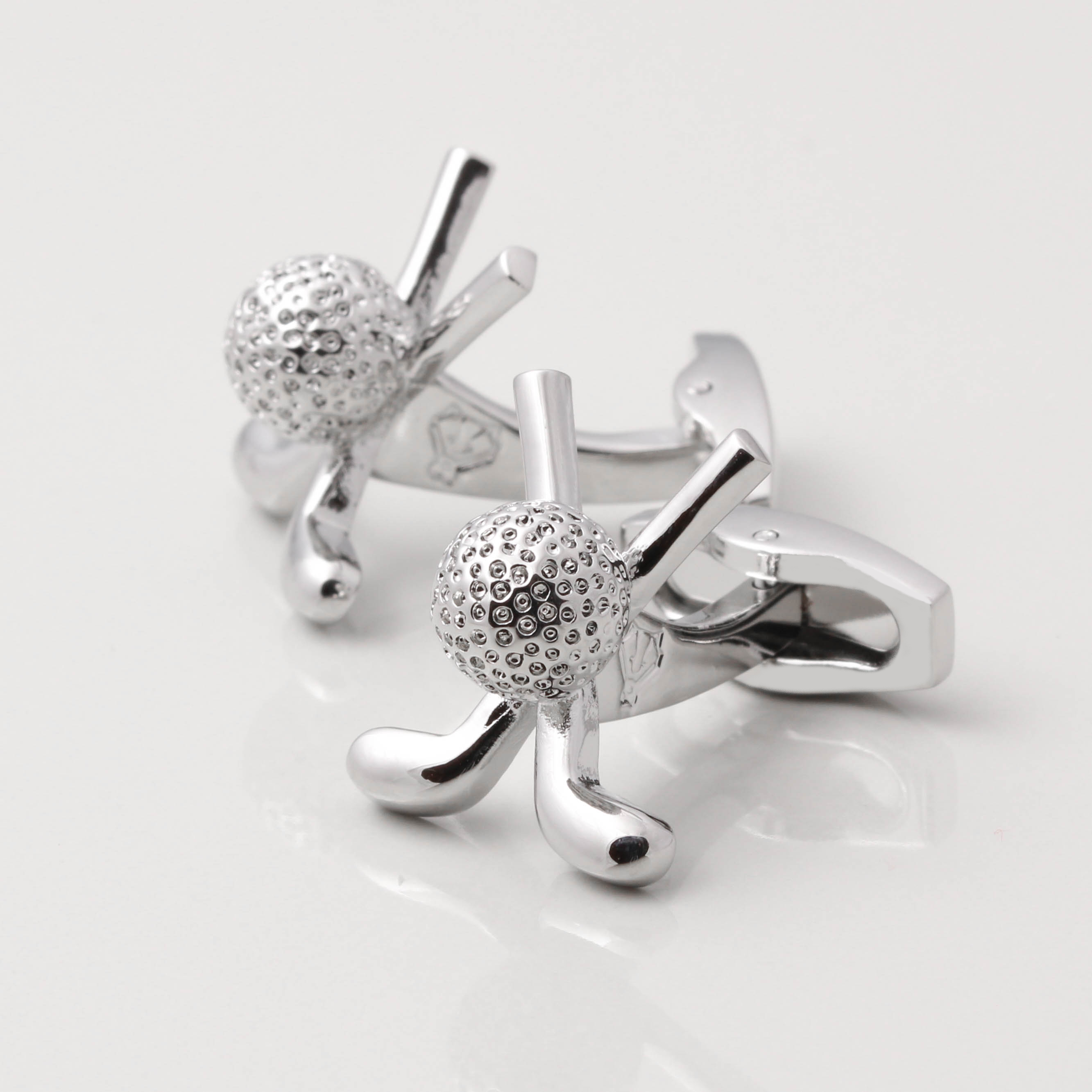 Silver Plated Crossed Golf Clubs & Ball Cufflinks by Badger & Brown