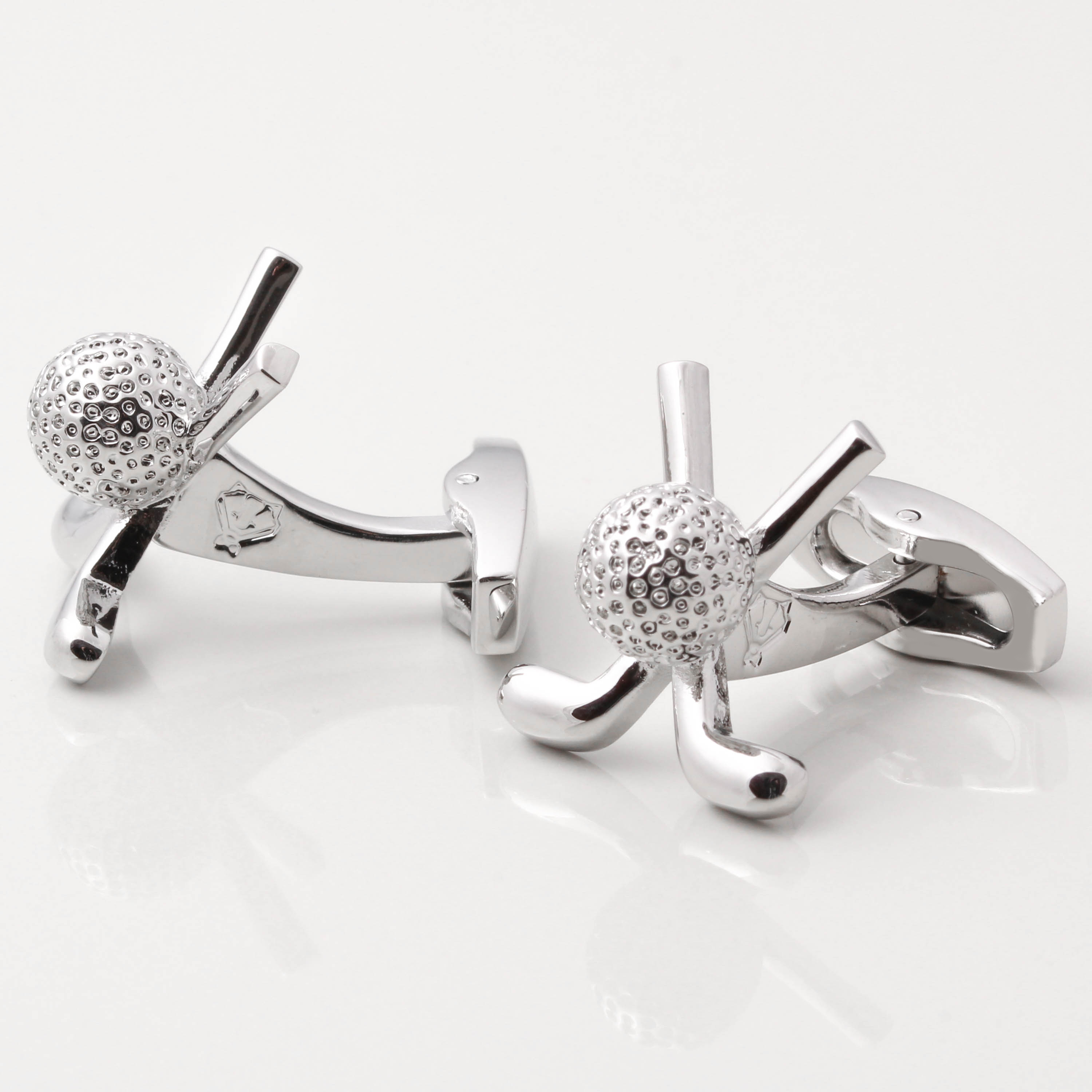 Silver Plated Crossed Golf Clubs & Ball Cufflinks by Badger & Brown