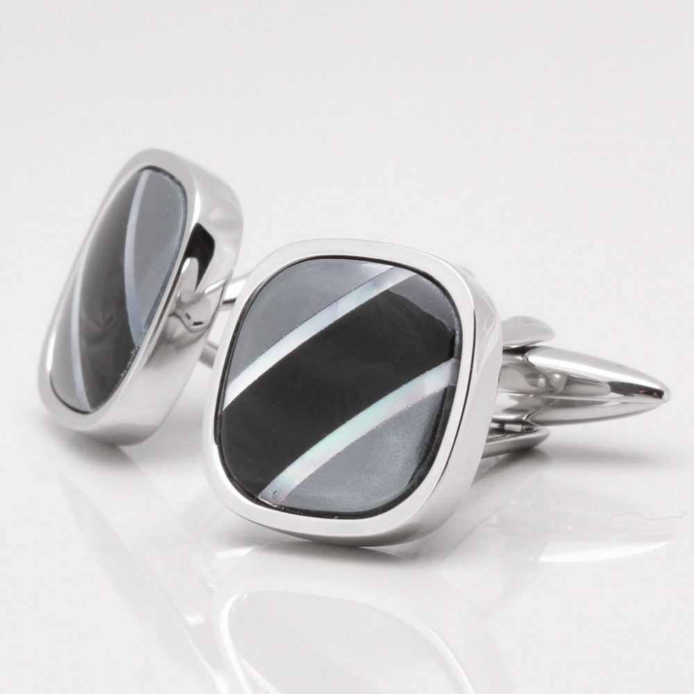 Curved Square Cufflinks with Hematite, MOP & Onyx StripesBadger and Brown – Cufflink Specialists