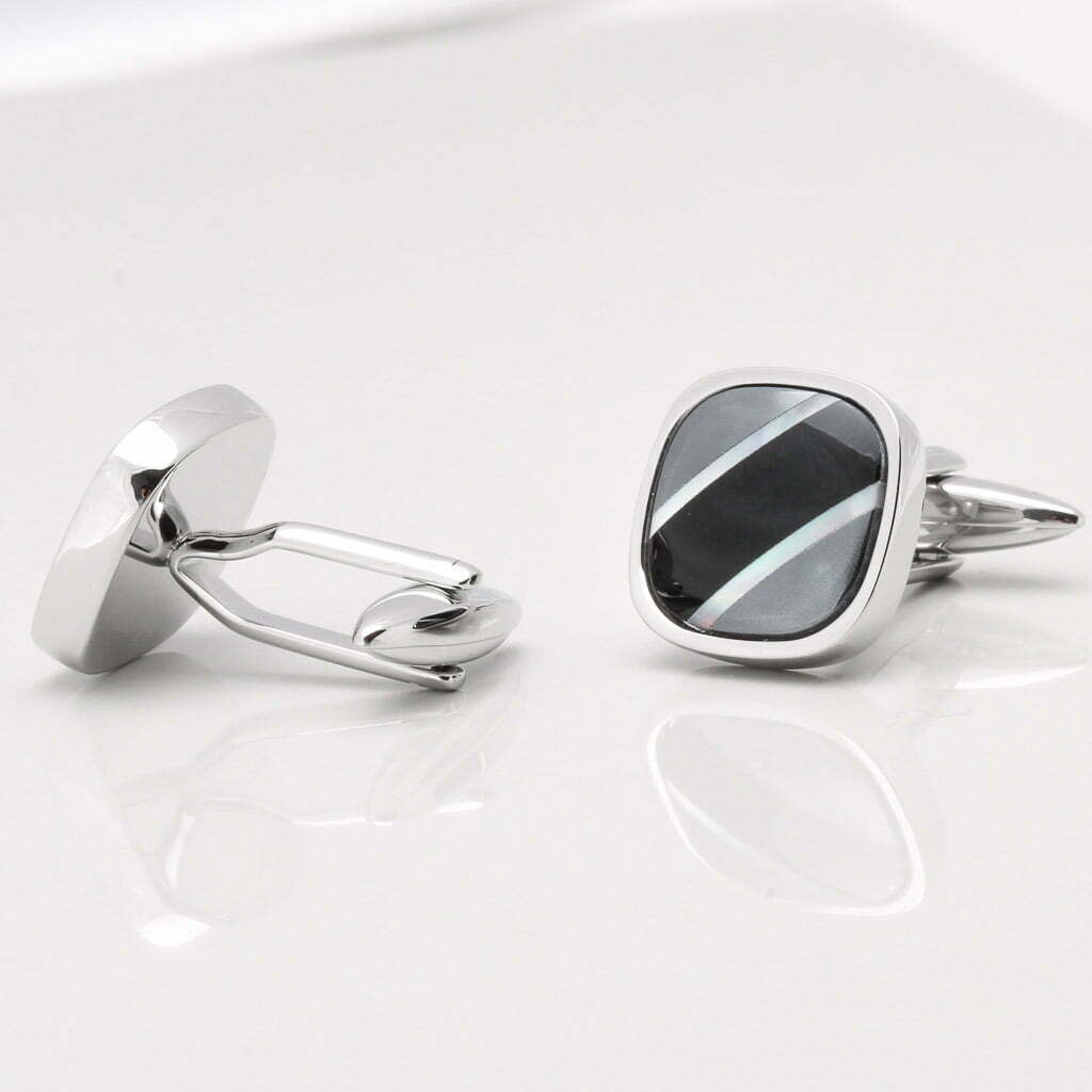 Curved Square Cufflinks with Hematite, MOP & Onyx StripesBadger and ...
