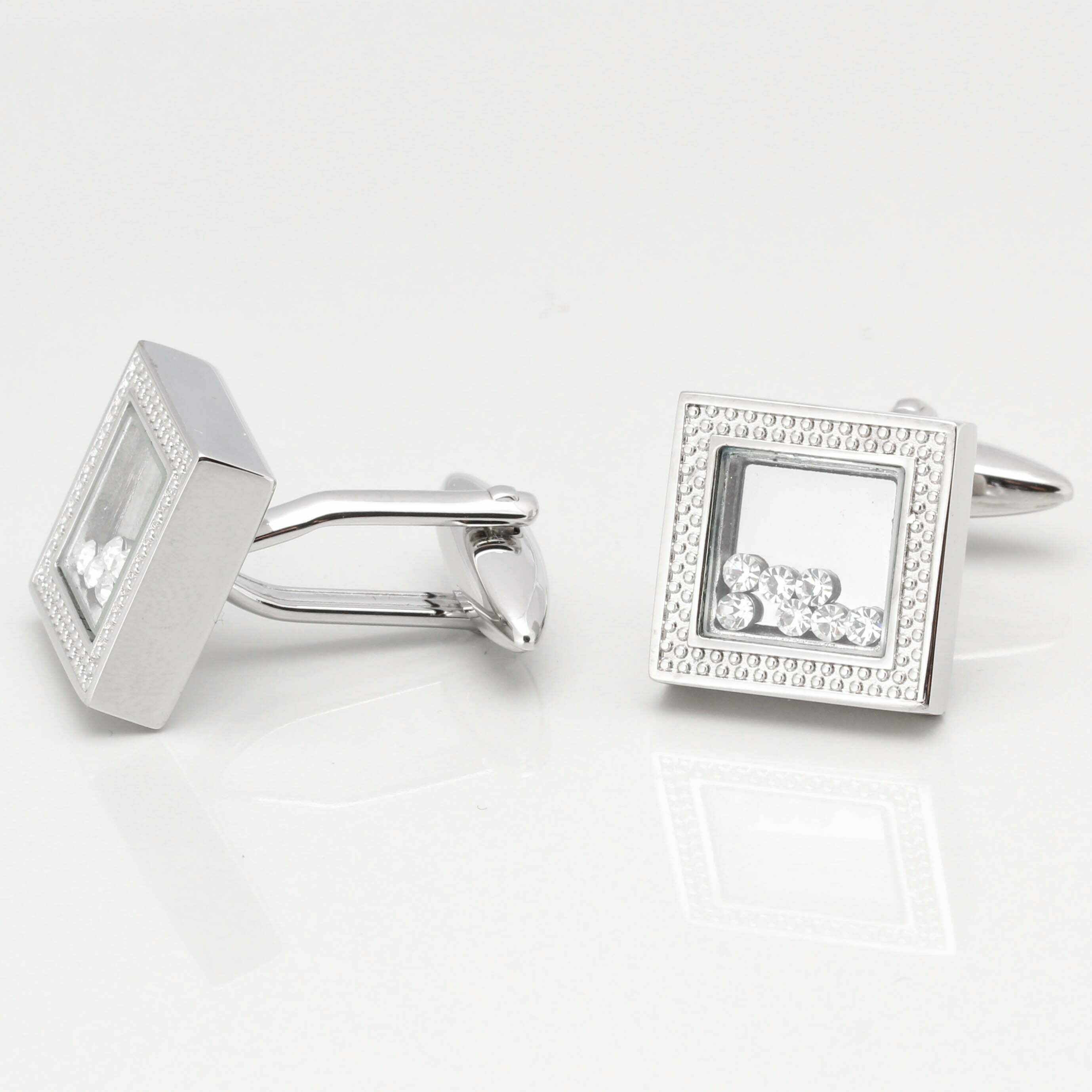 Square Patterned Cufflinks with Moving Clear Crystals by Badger ...
