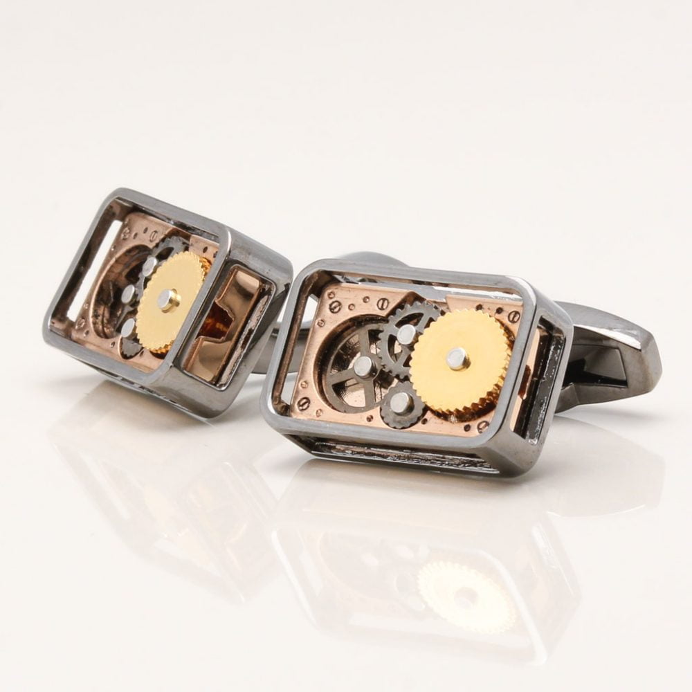 Gunmetal Rectangular Gear Movement Cufflinks by Badger & Brown.Badger ...