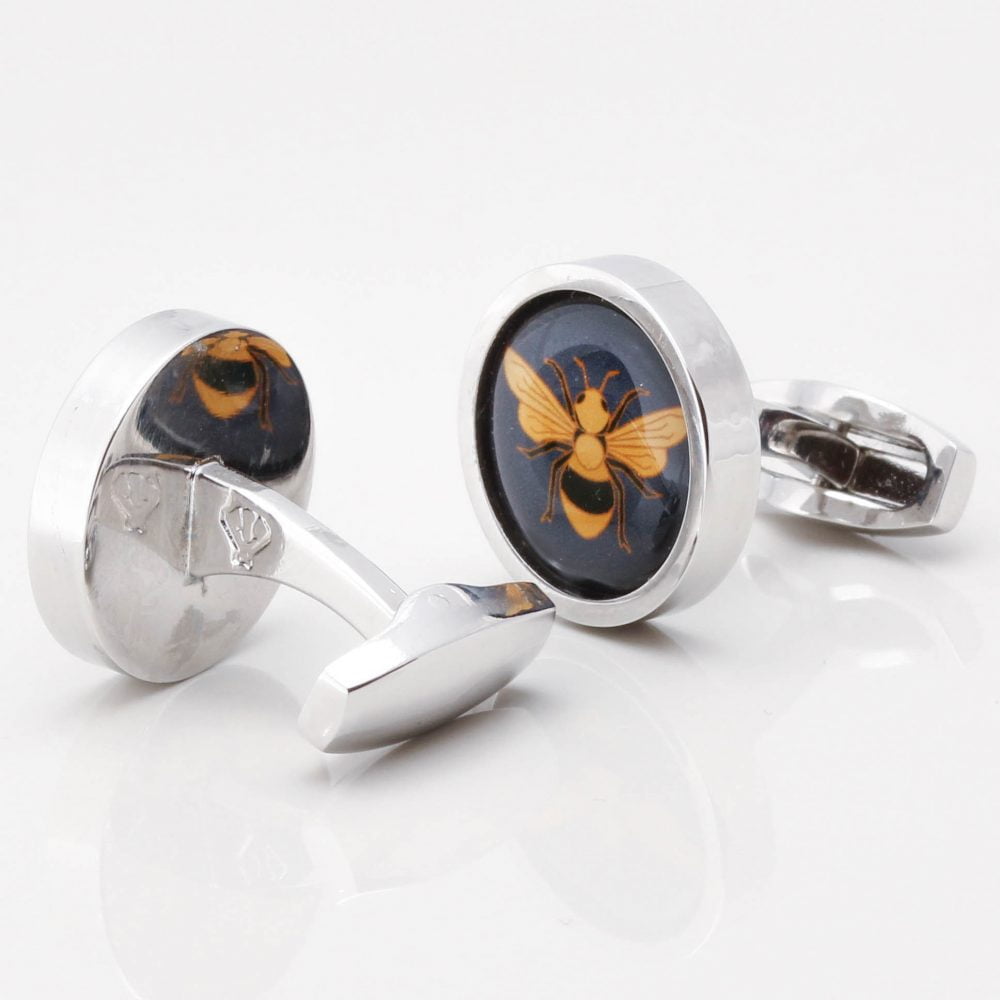 Navy & Bee Cufflinks by Badger & Brown | The Cufflink Specialists