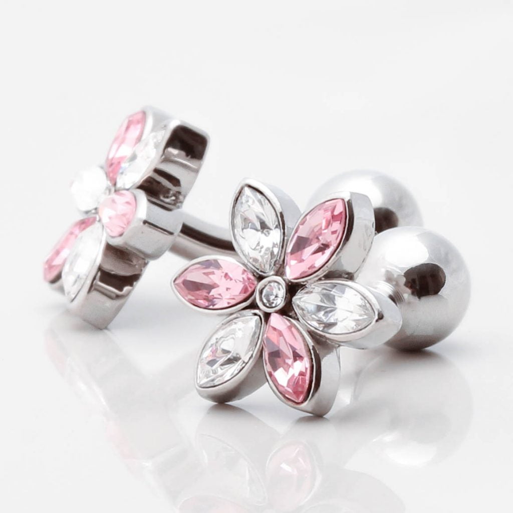 Pink & Clear Crystal Floral Cufflinks Cufflinks by Badger & Brown
