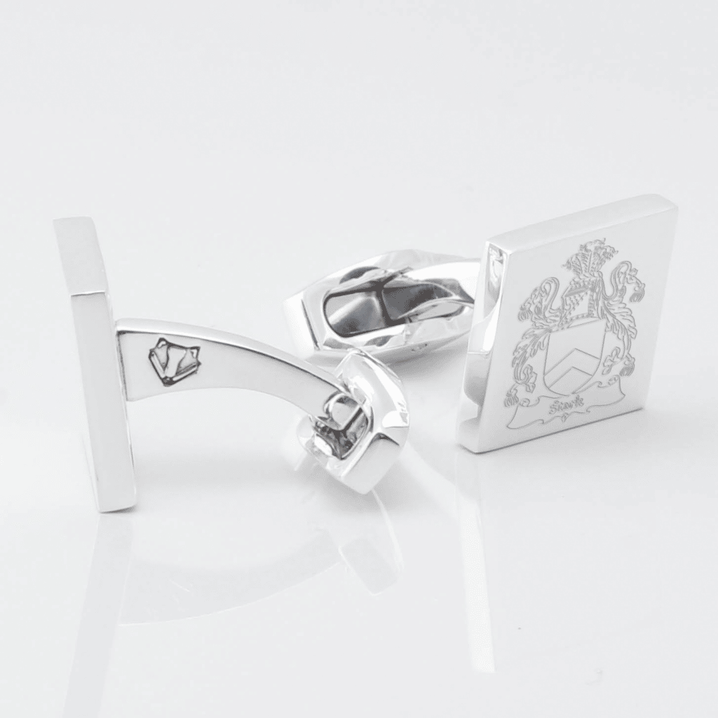 Sterling Silver Engraved Family Crest Cufflinks by Badger & Brown